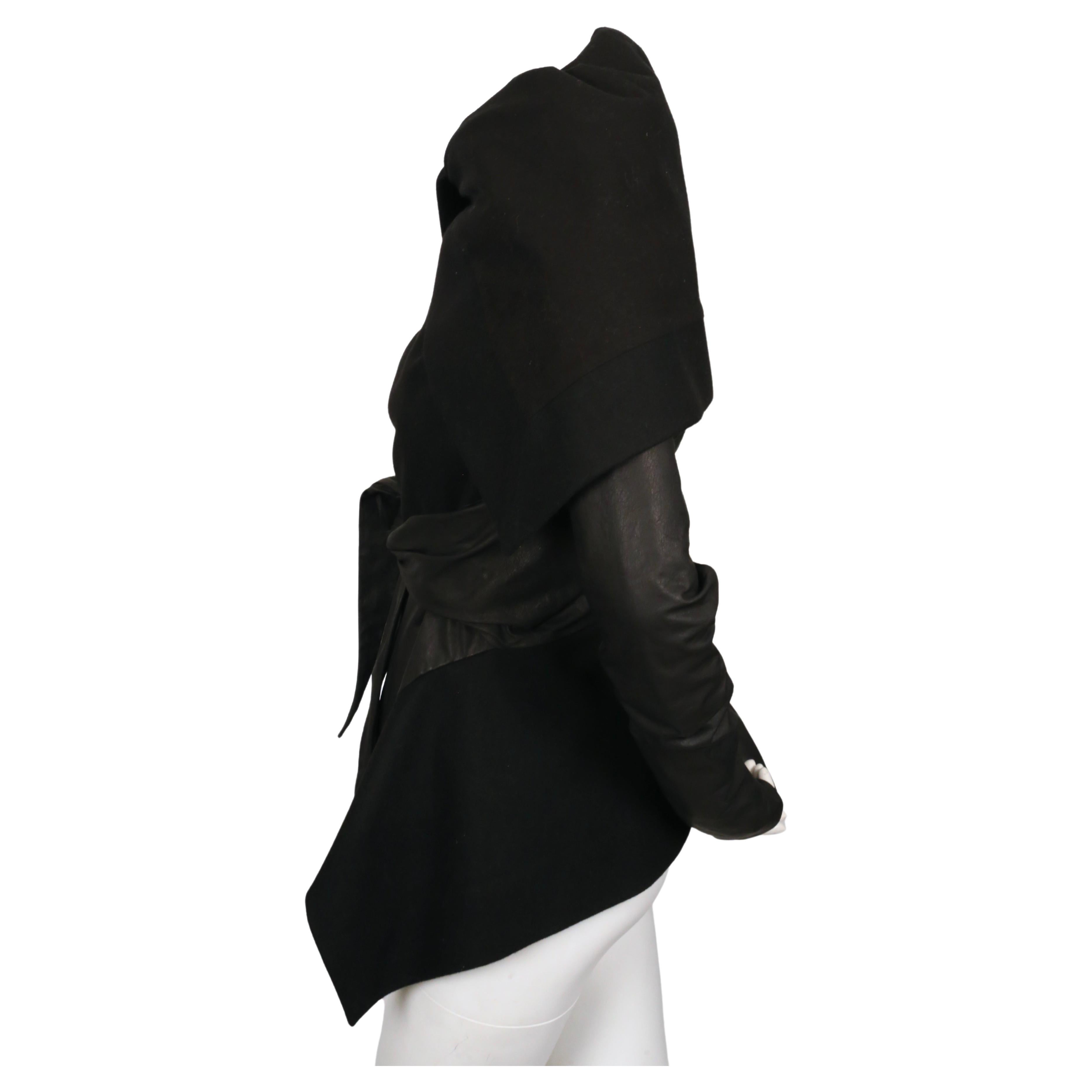 RICK OWENS black jacket with leather sleeves and asymmetrical hemline ...