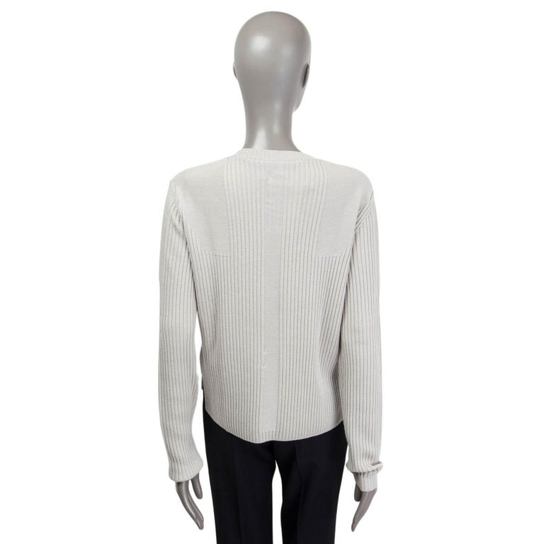 RICK OWENS oyster grey wool 2021 FISHERMAN RIB KNIT CREWNECK Sweater S ...