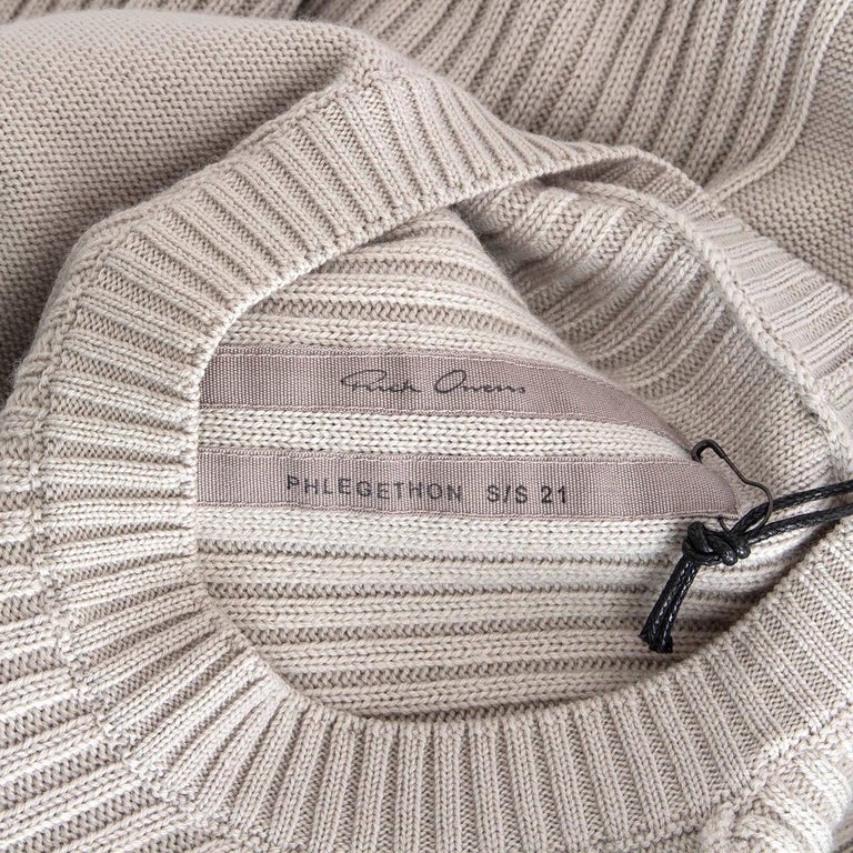 RICK OWENS oyster grey wool 2021 FISHERMAN RIB KNIT CREWNECK Sweater S ...