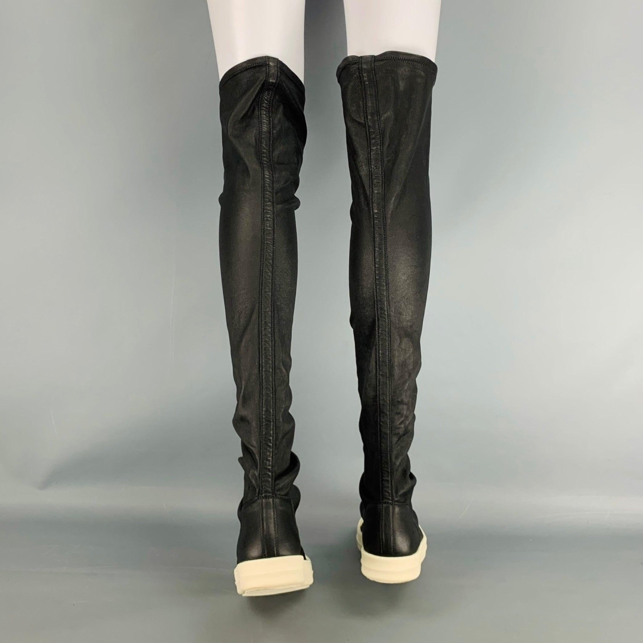 RICK OWENS Size 6 Black White Leather Pull On Stocking Boots For Sale ...
