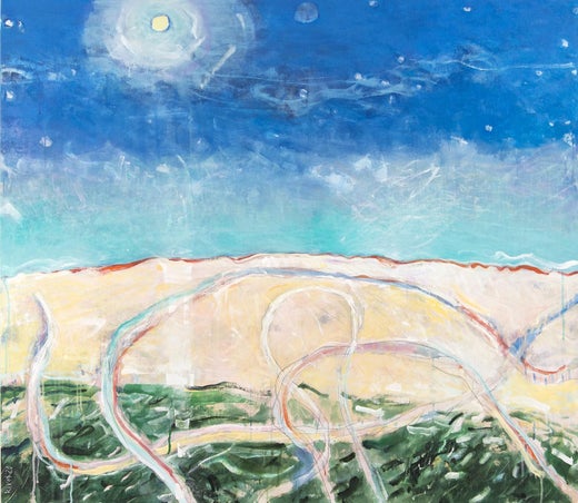 Rick Rivet - Above the Beach No 5 - blue, green, abstract landscape ...