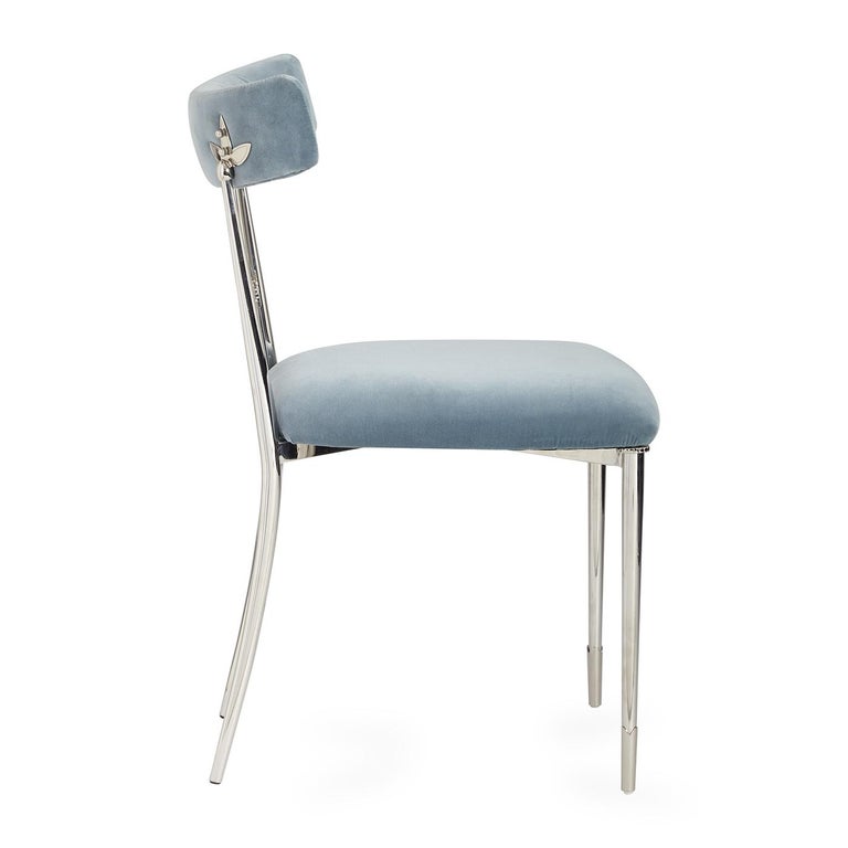 Rider Sky Velvet and Nickel Dining Chair at 1stDibs