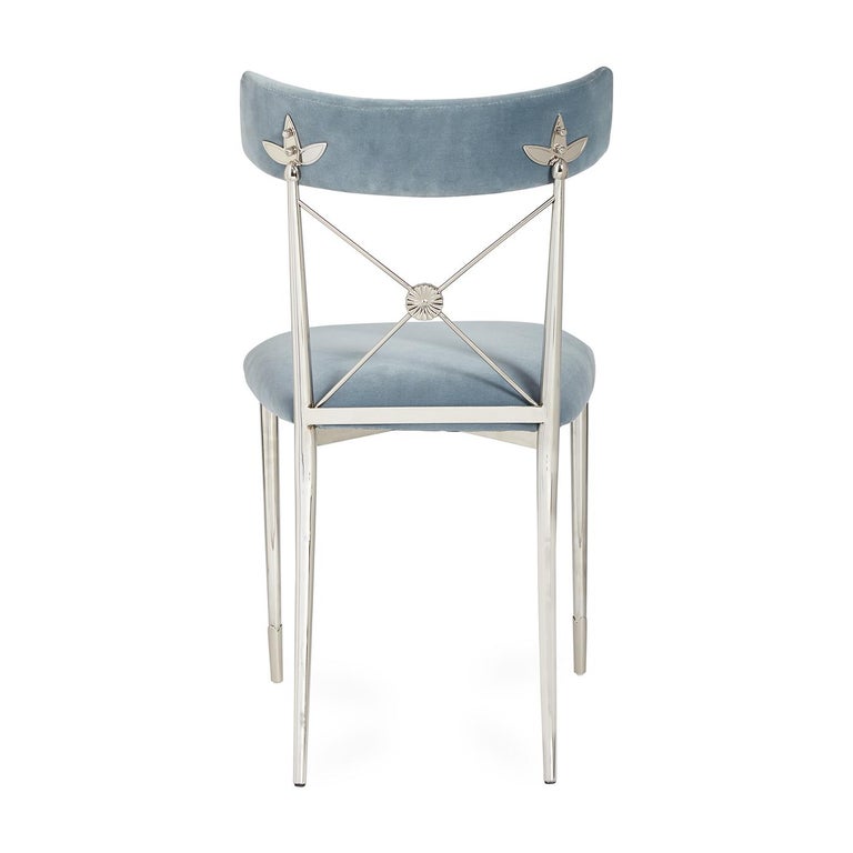 Rider Sky Velvet and Nickel Dining Chair at 1stDibs