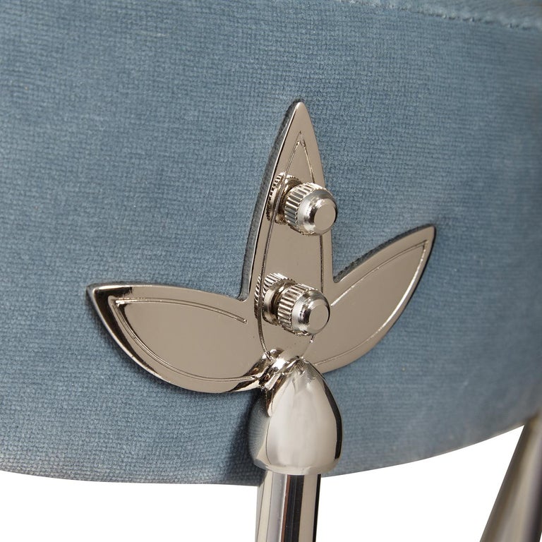 Rider Sky Velvet and Nickel Dining Chair at 1stDibs