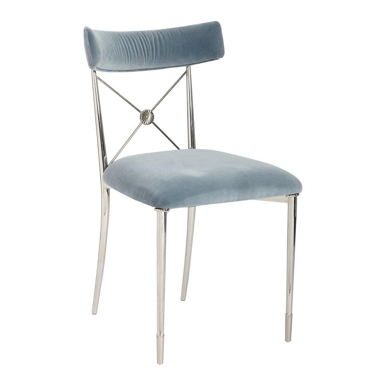 Rider Sky Velvet and Nickel Dining Chair at 1stDibs