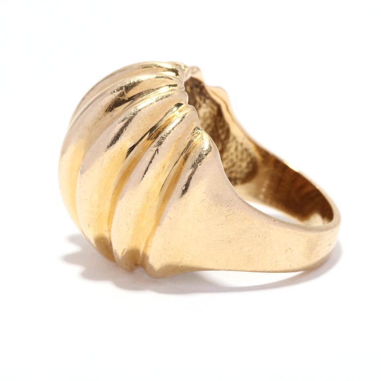 Ridged Dome Ring, 18K Yellow Gold, Gold Croissant Ring, Solid Gold Ring ...