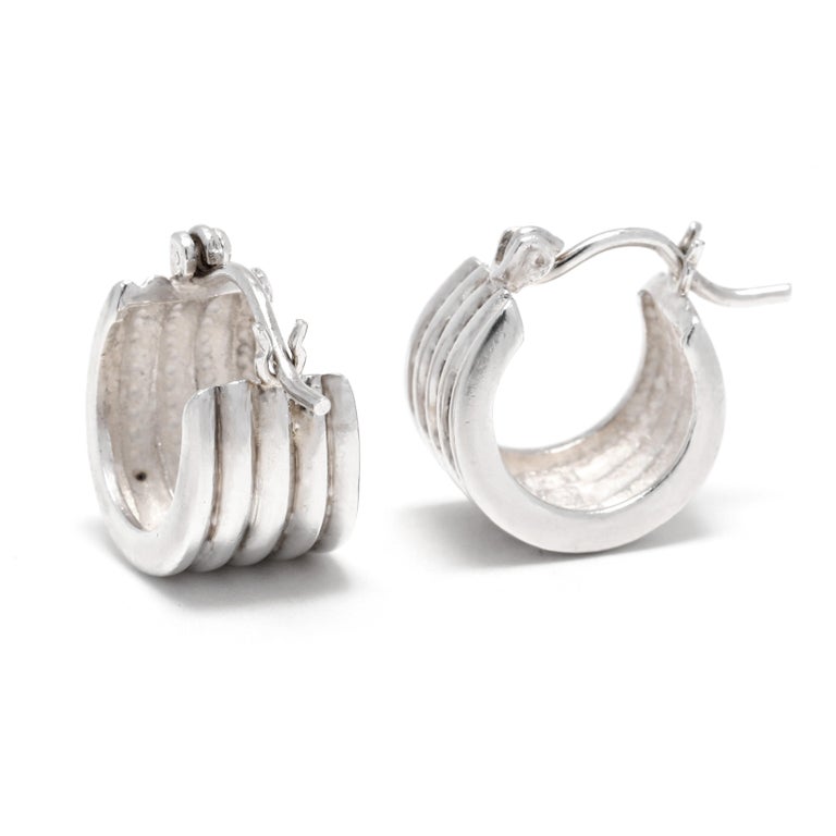 Ridged Huggie Hoop Earrings, Sterling Silver, Wide Ribbed For Sale at ... Ridged Huggie Hoop Earrings, Sterling Silver, Wide Ribbed For Sale at ...