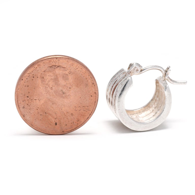 Ridged Huggie Hoop Earrings, Sterling Silver, Wide Ribbed For Sale at ... Ridged Huggie Hoop Earrings, Sterling Silver, Wide Ribbed For Sale at ...