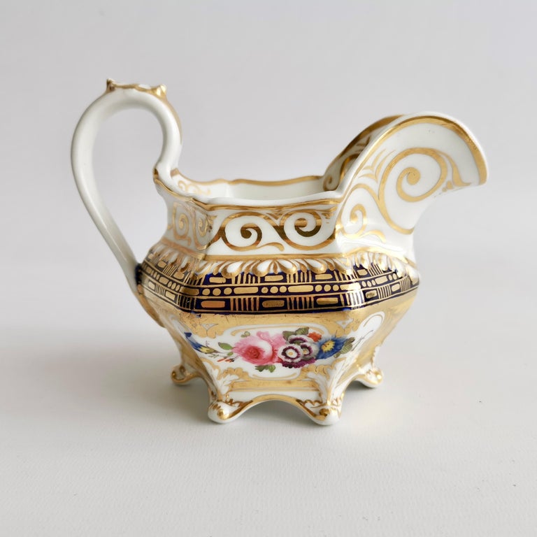 Ridgway Milk Jug, Creamer, Cobalt Blue, Gilt and Flowers, Regency ca ...