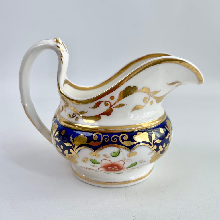 Ridgway Milk Jug Creamer, Cobalt Blue with Orange Flowers, Regency, ca ...