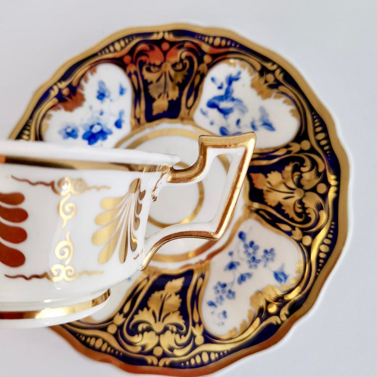 Ridgway Porcelain Teacup and Saucer, Blue Flowers and Gilt, Regency, Ca ...