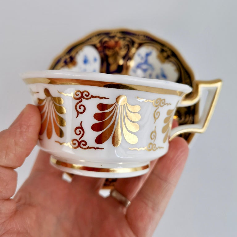 Ridgway Porcelain Teacup and Saucer, Blue Flowers and Gilt, Regency, Ca ...