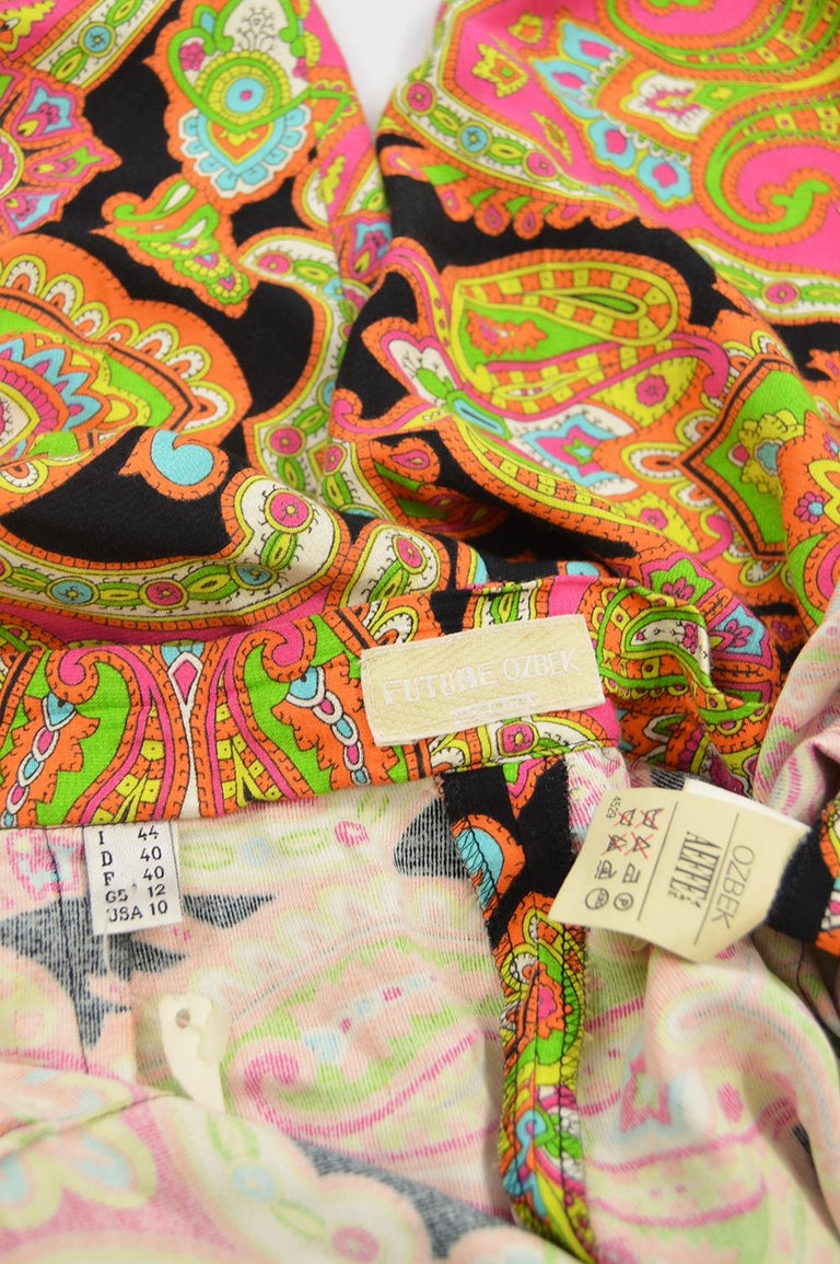 Rifat Ozbek Vintage Black Rayon and Rainbow Paisley Patterned Rayon ...
