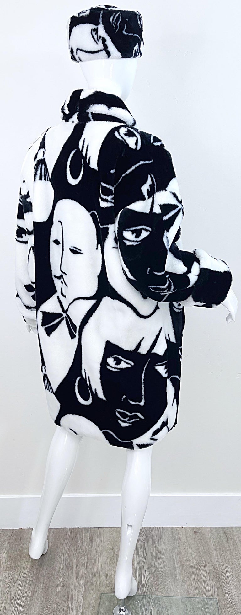 Rihanna’s Avant Garde Faux Fur Face Print Black and White 1980s Jacket ...