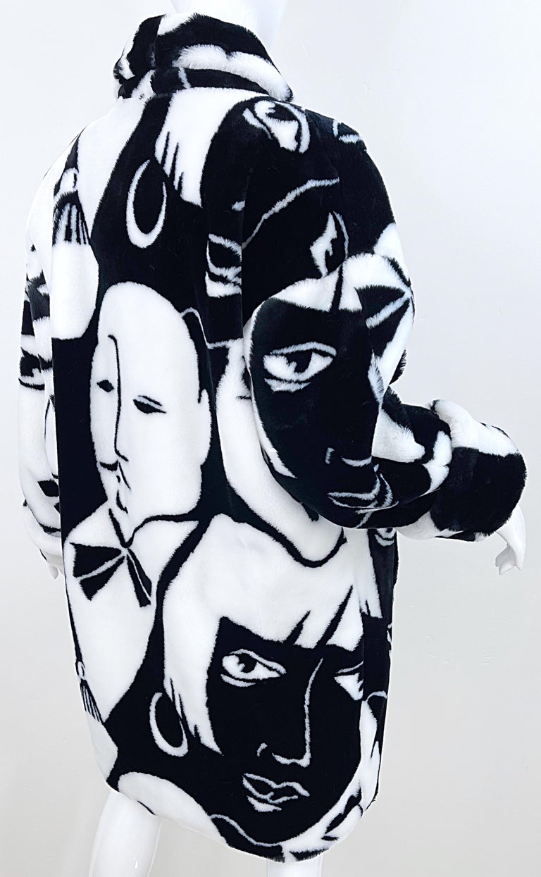 Rihanna’s Avant Garde Faux Fur Face Print Black and White 1980s Jacket ...