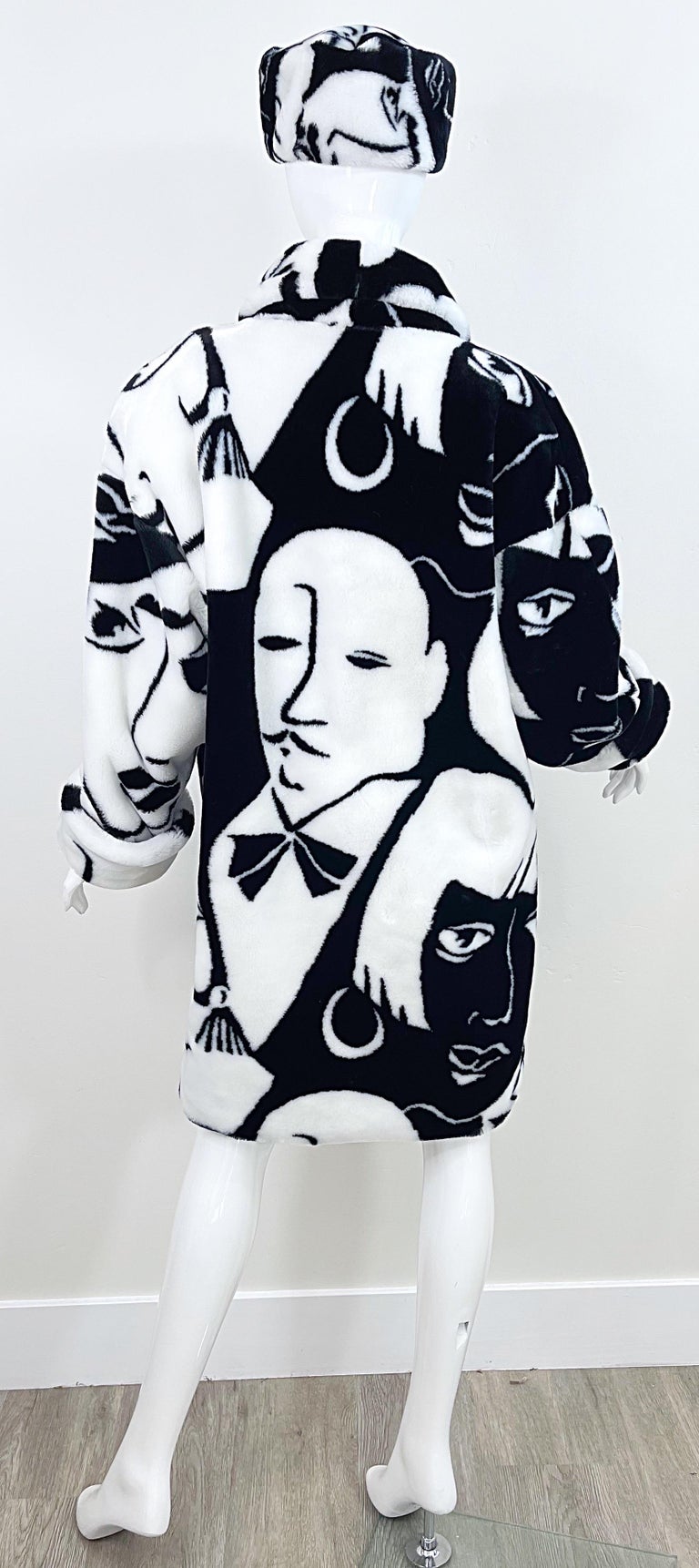 Rihanna’s Avant Garde Faux Fur Face Print Black and White 1980s Jacket ...