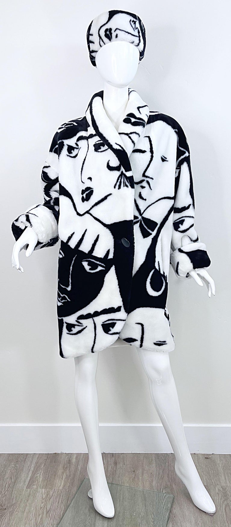 Rihanna’s Avant Garde Faux Fur Face Print Black and White 1980s Jacket ...