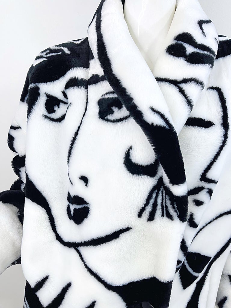 Rihanna’s Avant Garde Faux Fur Face Print Black and White 1980s Jacket ...
