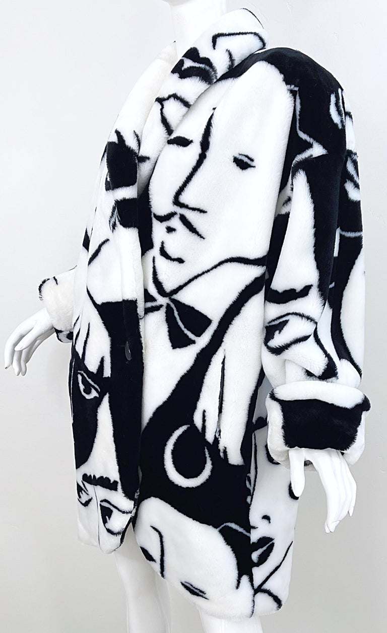 Rihanna’s Avant Garde Faux Fur Face Print Black and White 1980s Jacket ...