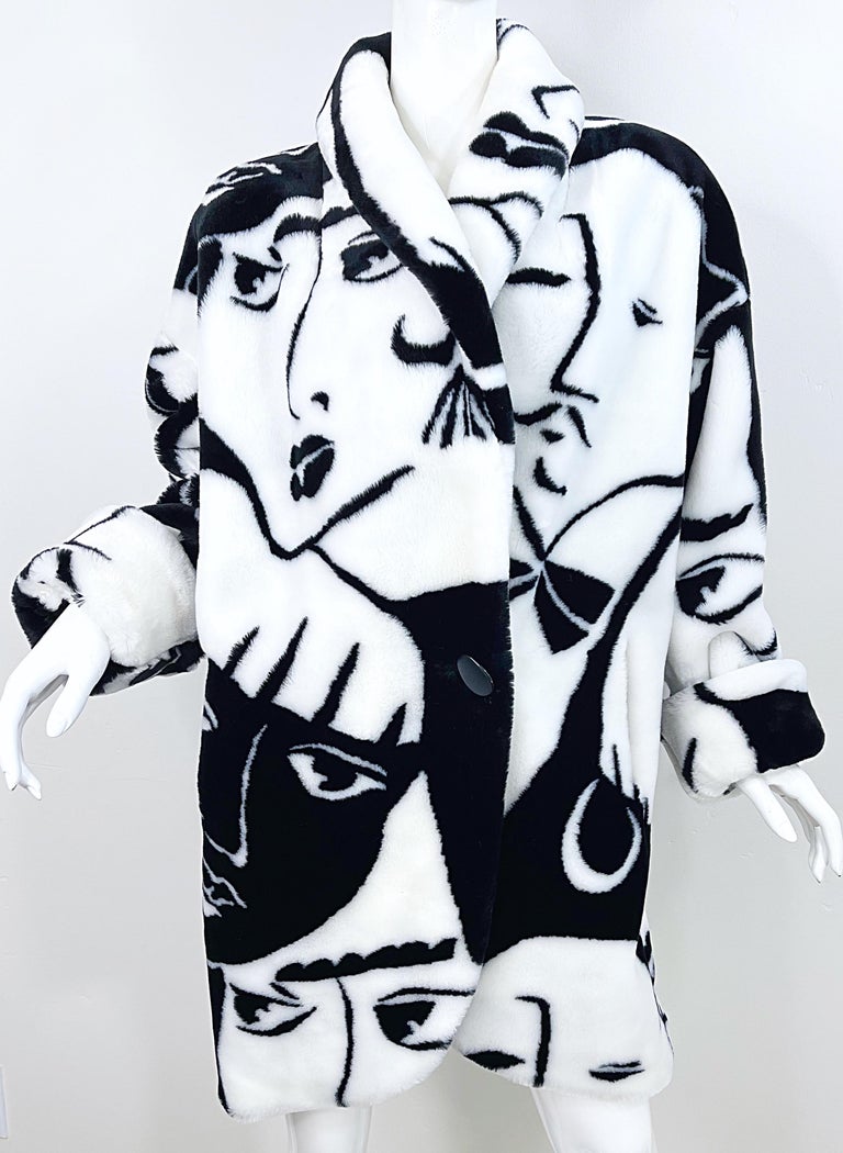 Rihanna’s Avant Garde Faux Fur Face Print Black and White 1980s Jacket ...
