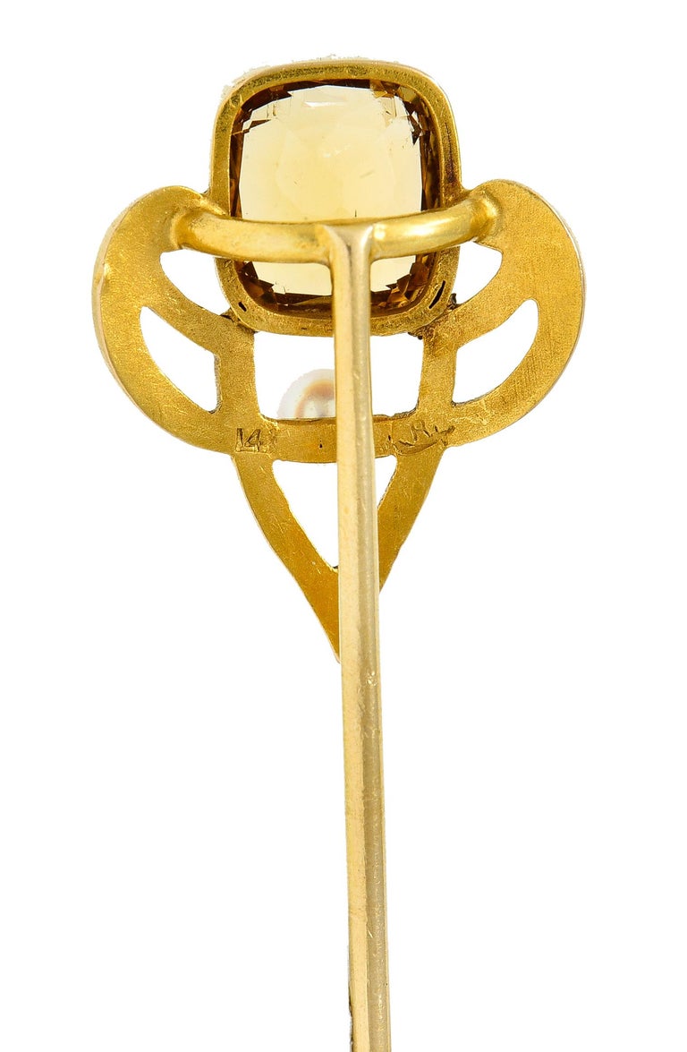 Riker Bros. Art Nouveau 1.73 Carats Heliodor Pearl 14 Karat Yellow Gold ...