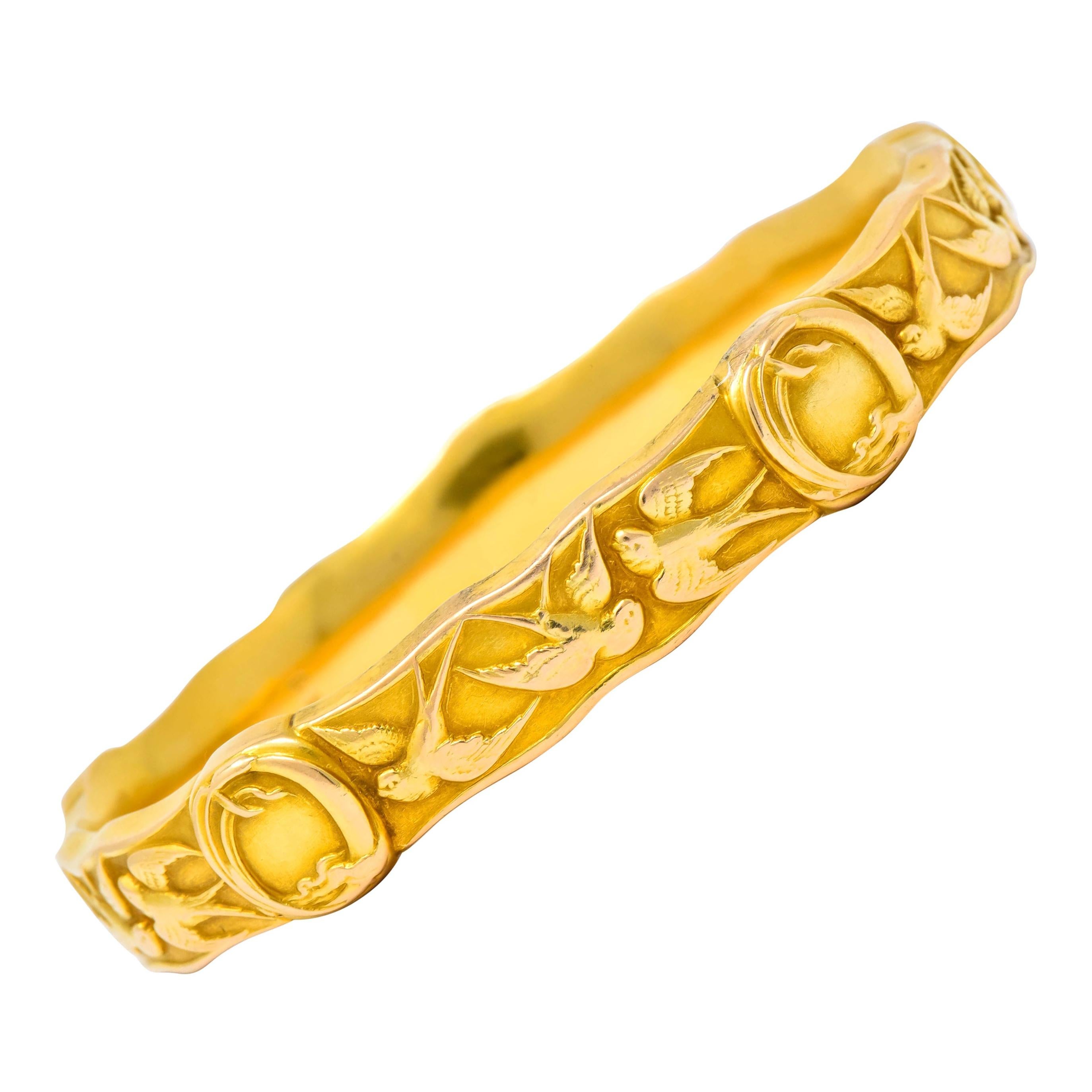 Riker Brothers Art Nouveau 14 Karat Gold Swallow Bird Bangle Bracelet ...