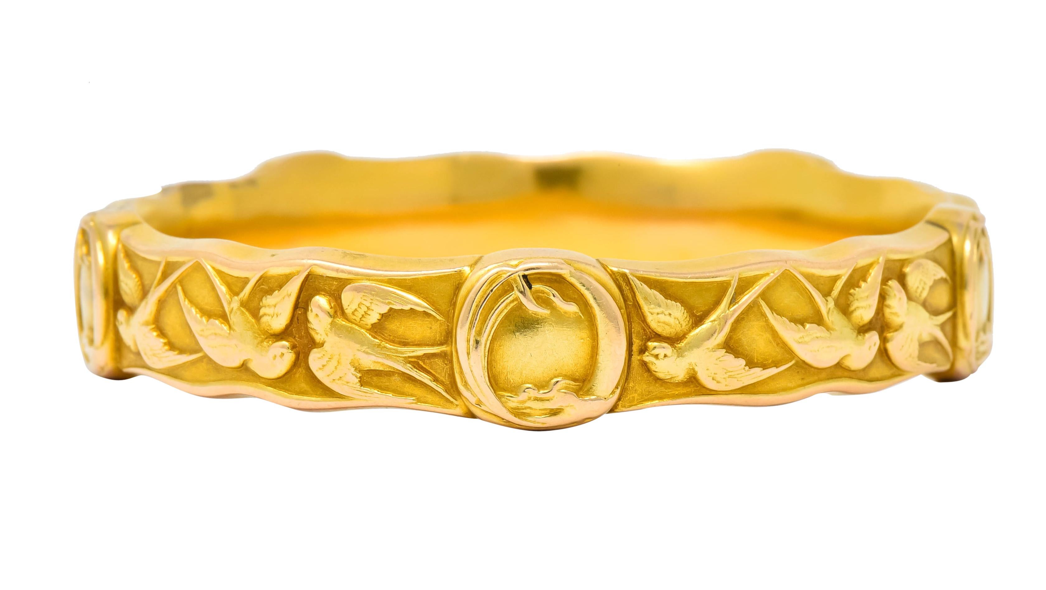 Riker Brothers Art Nouveau 14 Karat Yellow Gold Swallow Birds Bangle ...