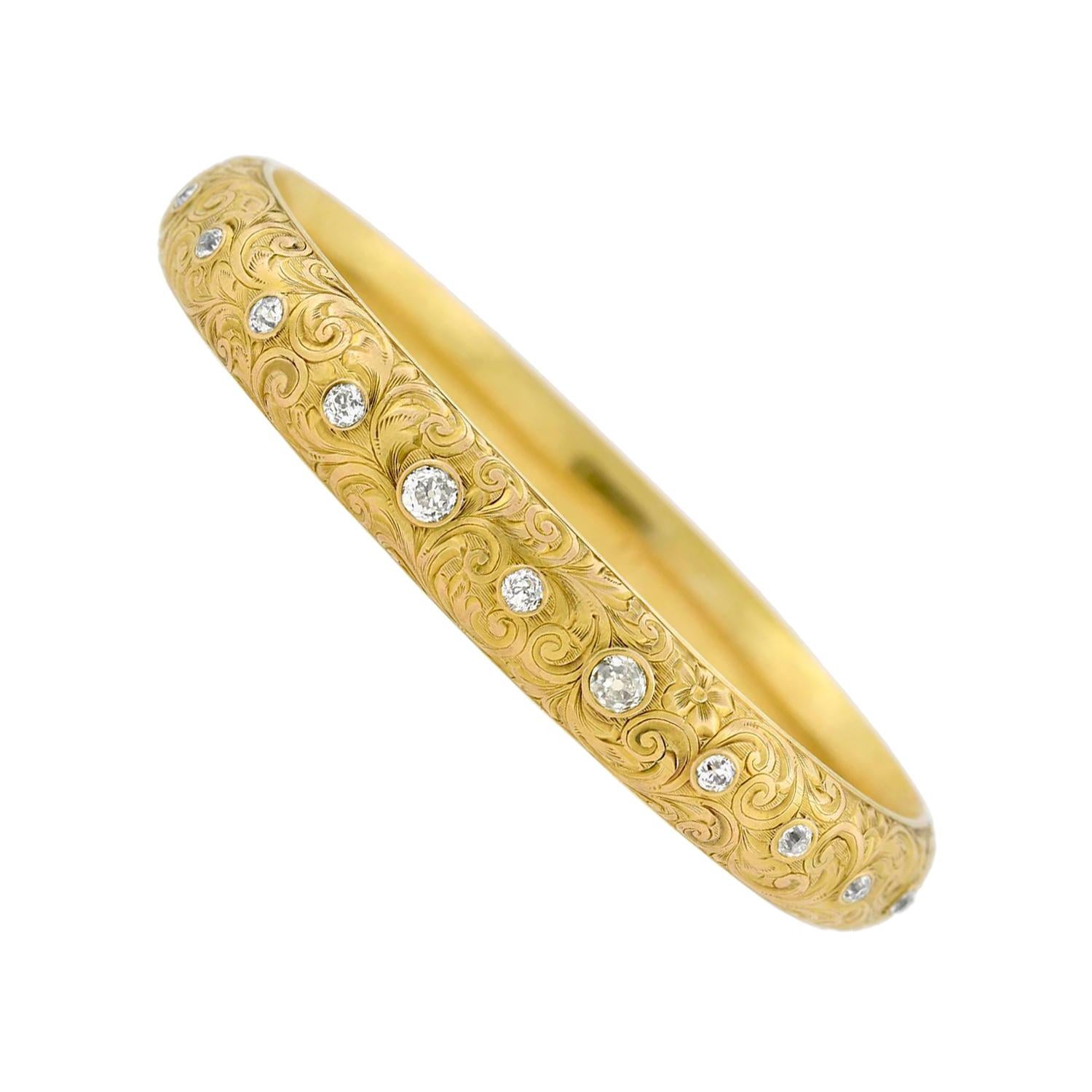 Riker Brothers Gold Repousse Dragon Bangle Bracelet at 1stDibs