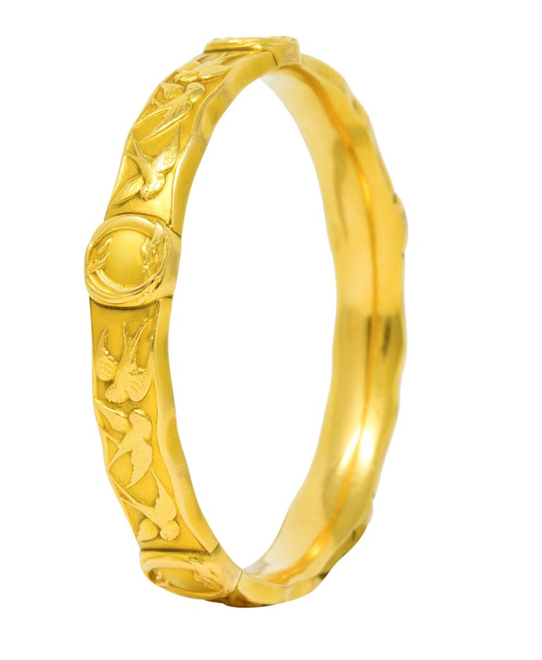 Riker Brothers Art Nouveau 18 Karat Gold Swallow Bird Antique Bangle ...