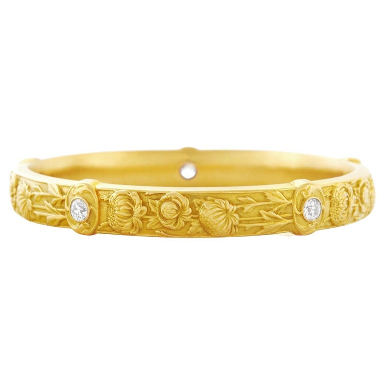 Riker Brothers Art Nouveau Gold Bangle For Sale at 1stDibs