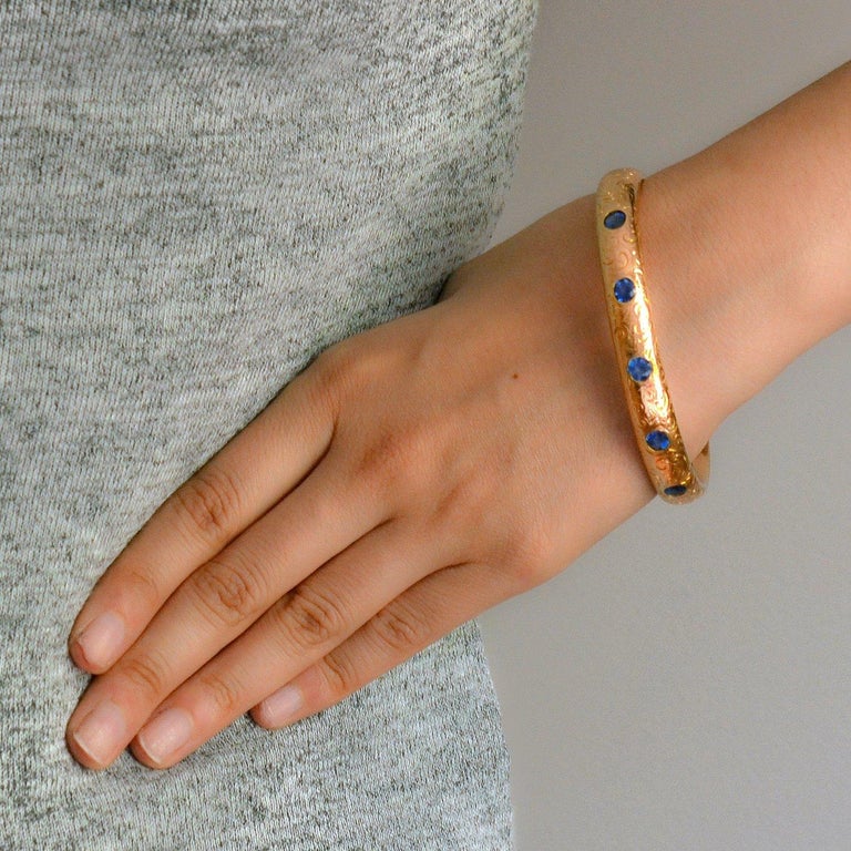 Riker Brothers Art Nouveau Sapphire Etched Floral Bracelet 3.25 Total ...