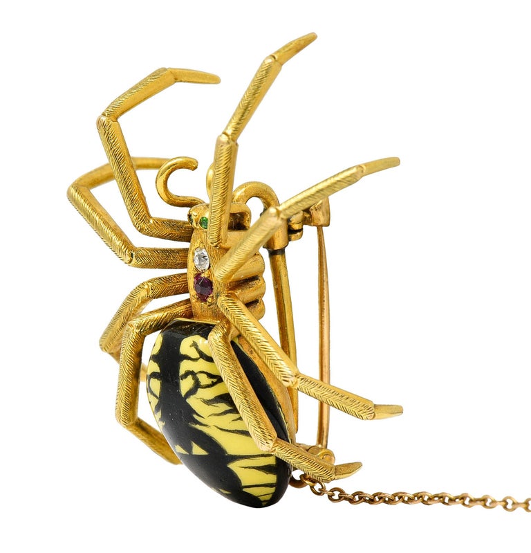 Riker Brothers Enamel Diamond Ruby 14 Karat Gold Spider Art Nouveau ...