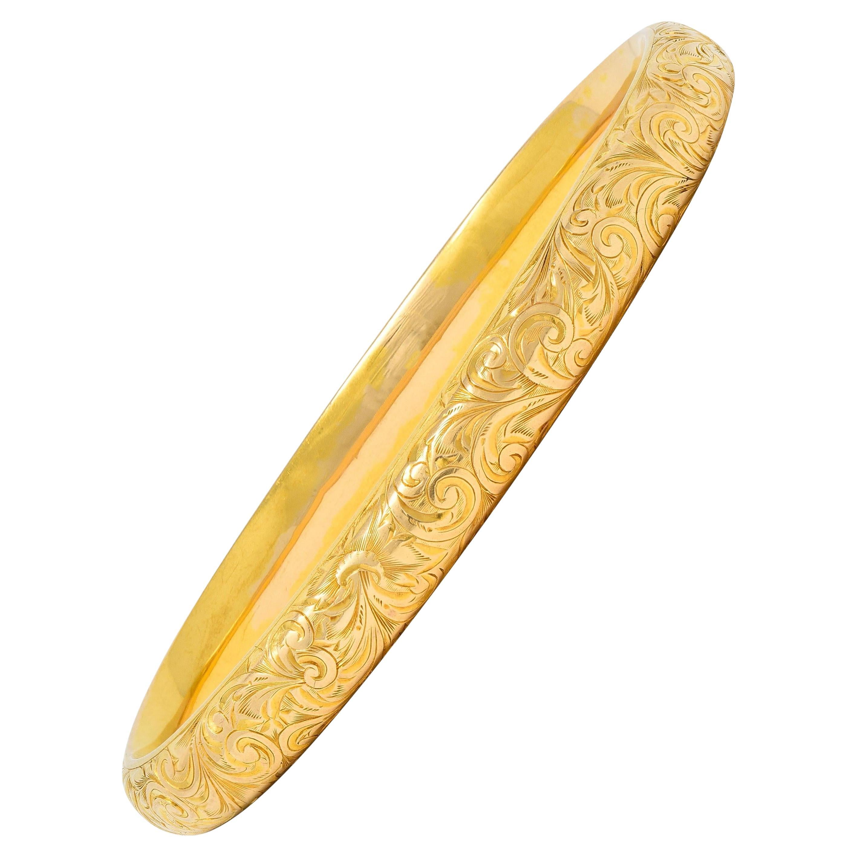 Riker Brothers Victorian 14 Karat Yellow Gold Scroll Antique Bangle ...