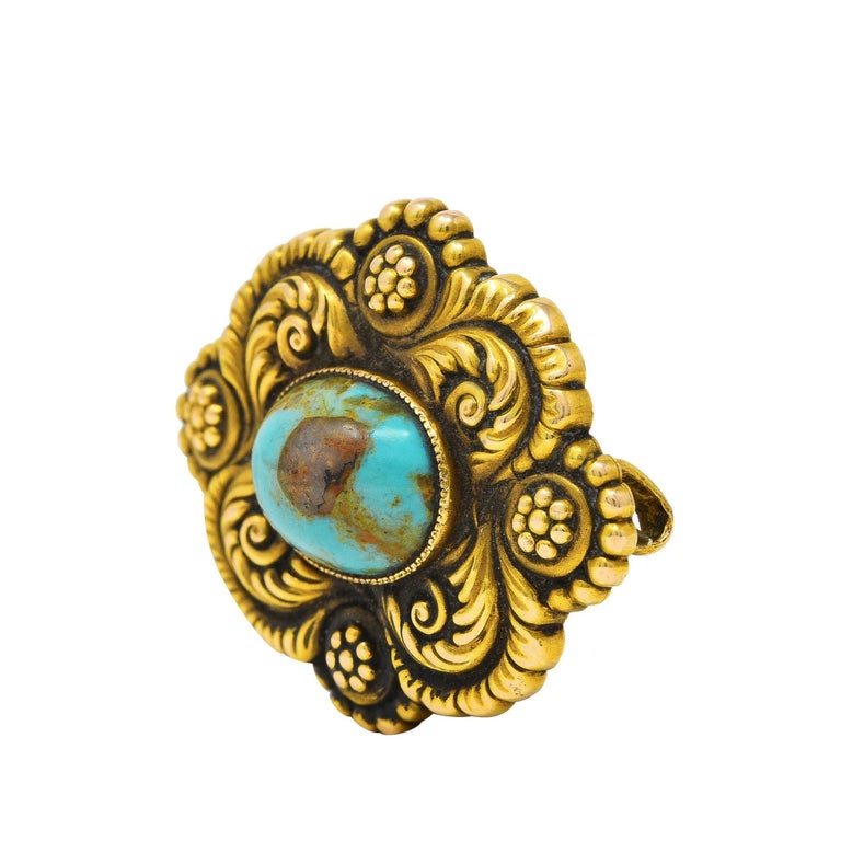 Riker Brothers Victorian Turquoise 14 Karat Yellow Gold Antique Brooch ...