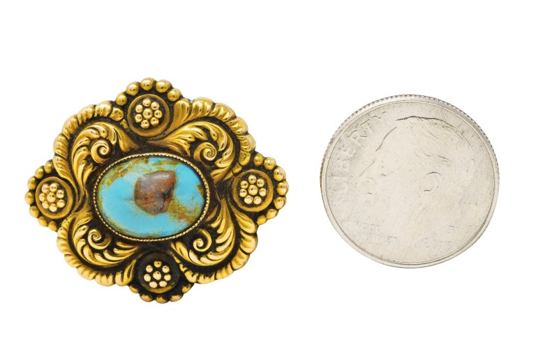 Riker Brothers Victorian Turquoise 14 Karat Yellow Gold Antique Brooch ...