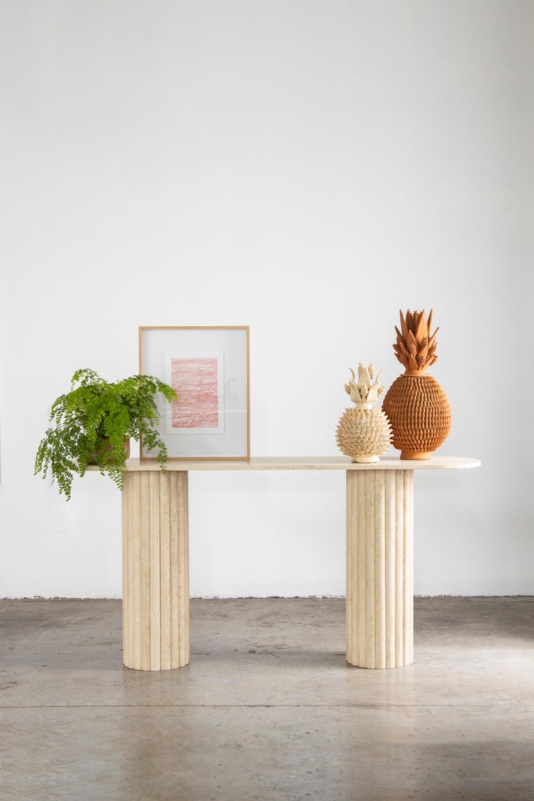 Rima Console Table in Travertine Marble, Made in Mexico by Peca For ...