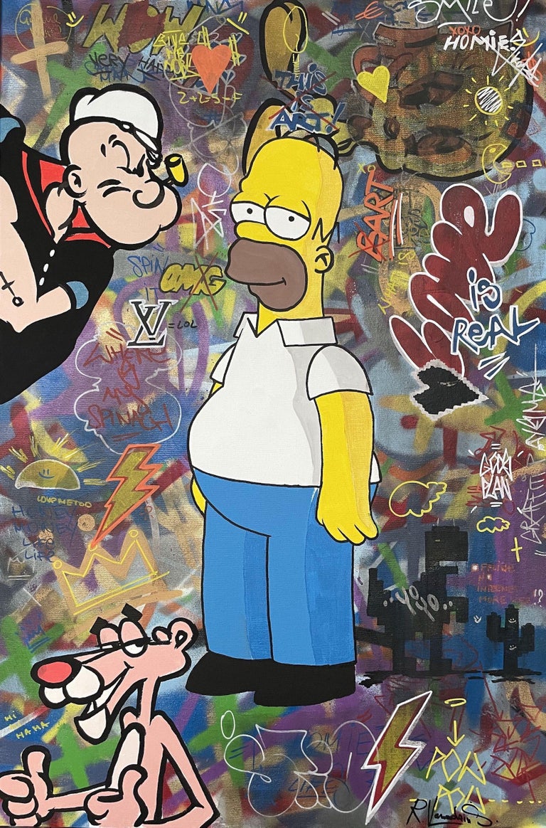 Rinalds Vanadzins - Tripping Homer, Painting, Acrylic on Canvas For ...