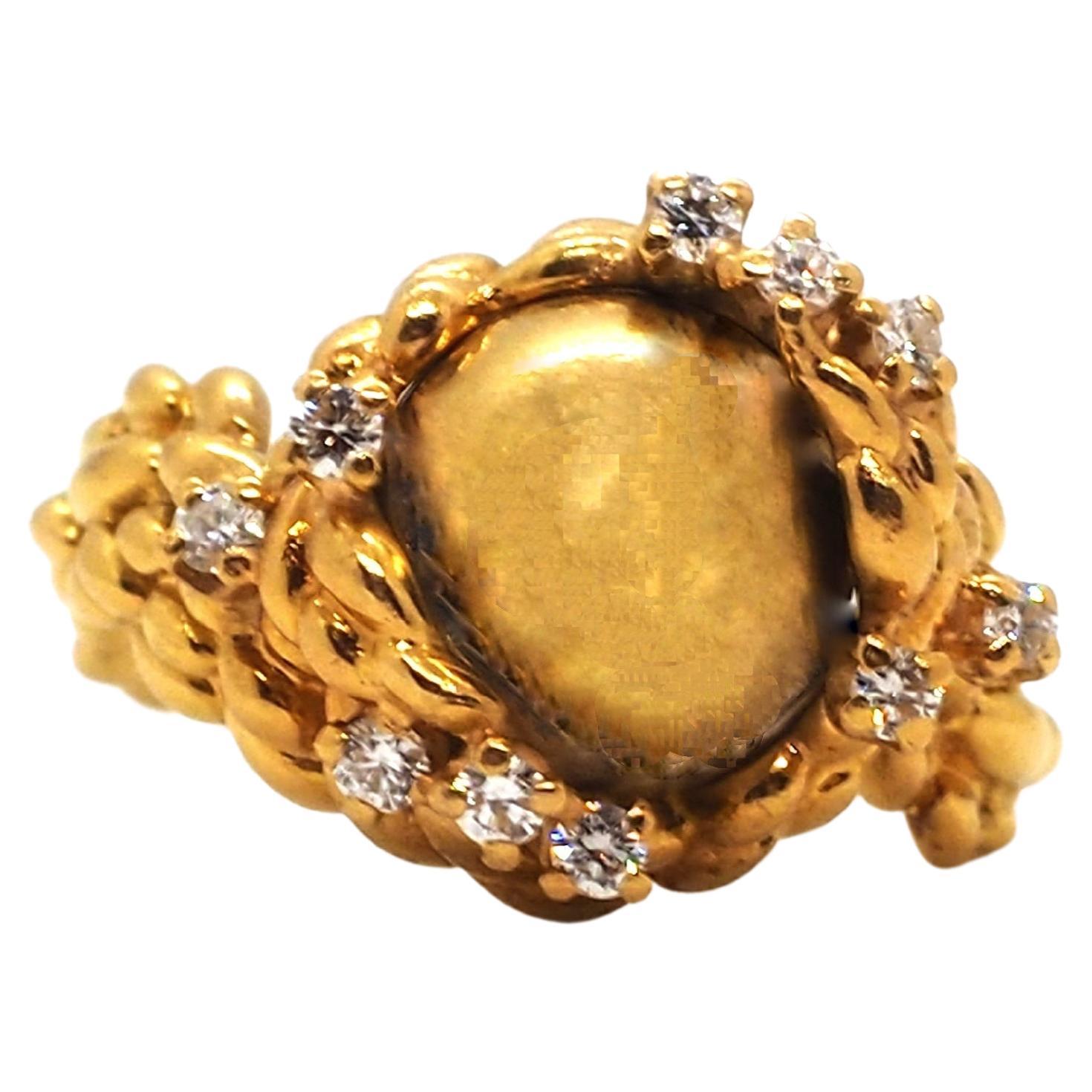 Gilbert Albert Modernist Diamond and Pearl Set Gold Ring For Sale at ...