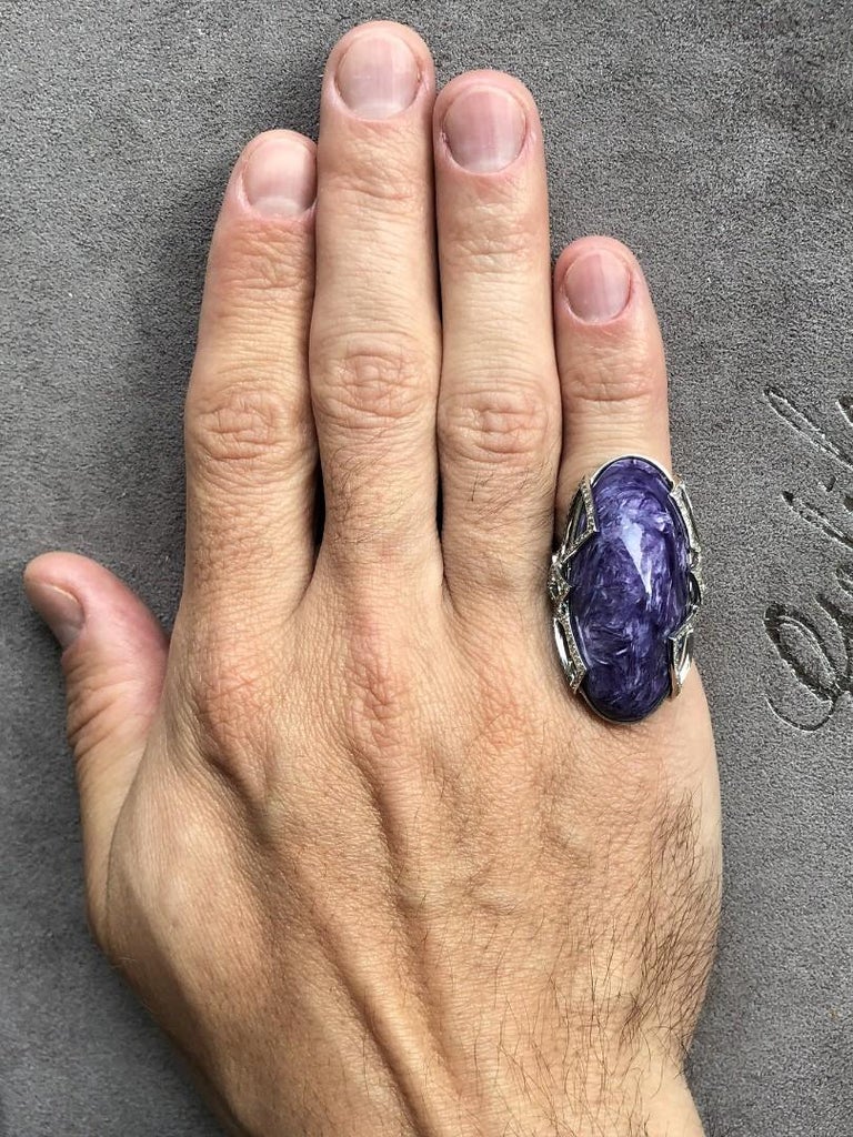 Ring Gold Charoite Diamond Cocktail engagement ring Violet Jewelry For ...