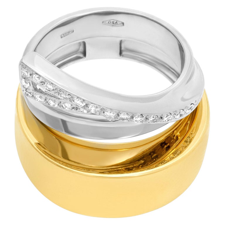 Ring in 18k White and Yellow Gold with Diamond Swirl, Stack Design For ...