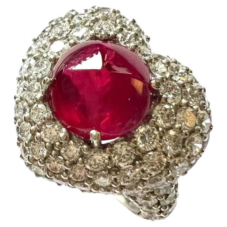 Ring in Platinum 14, 5gr, with 1 Ruby Cab, + 179 Diamonds For Sale at ...