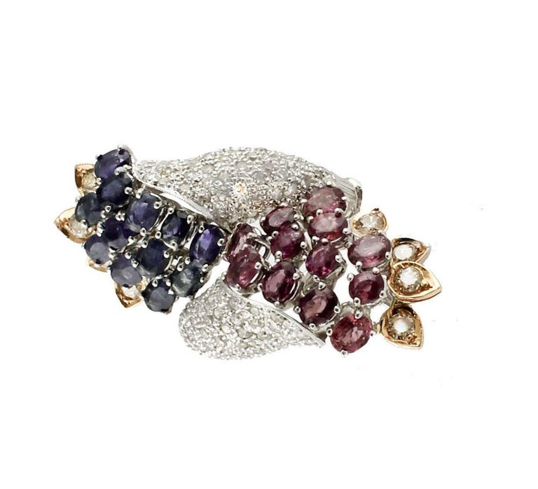 Diamond Ruby Sapphire White and Rose Gold Grapes Ring For Sale at 1stDibs