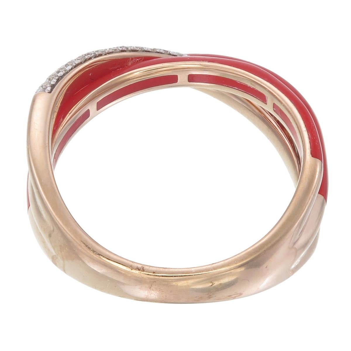 Ring made in 18kt gold with natural diamonds and Red ceramic For Sale ...