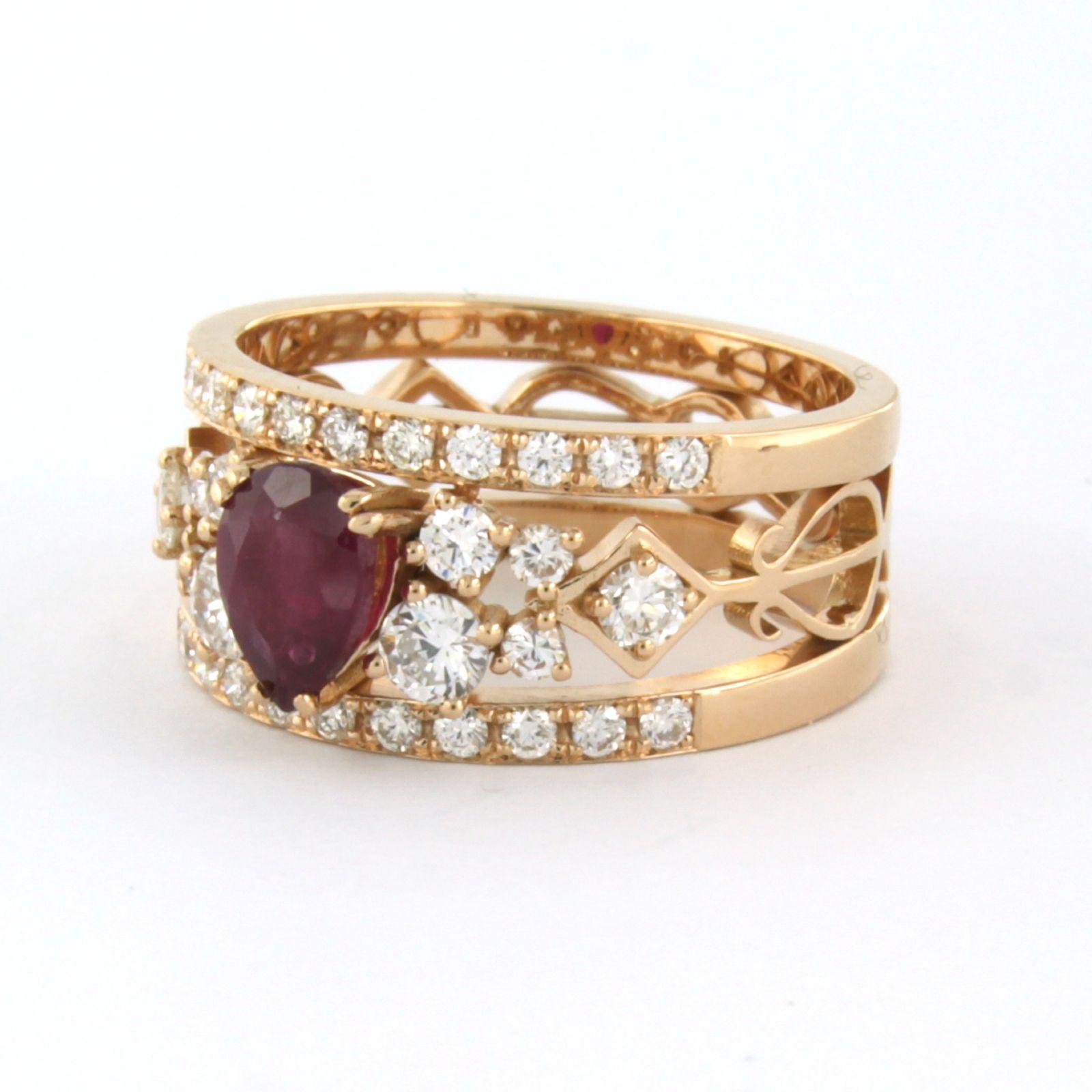 Ring Ruby and Diamond 18k red gold For Sale at 1stDibs