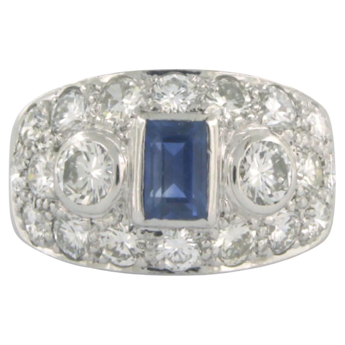 18K White Gold 1.26ct Blue Sapphire and 0.35ct Brilliant Diamond Ring ...