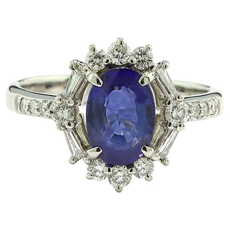 Ring Sapphire Diamonds 900-Platinum Engagement Ring Style Diana For Sale at 1stDibs