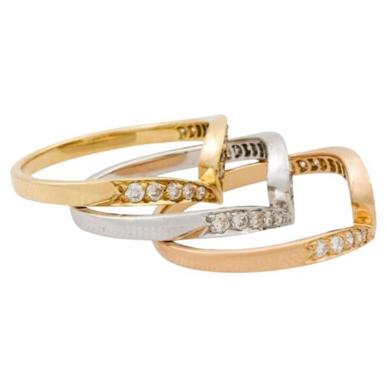 Ring Set 3-Piece Tricolor with Brilliant-Cut Diamonds Totaling Approx ...