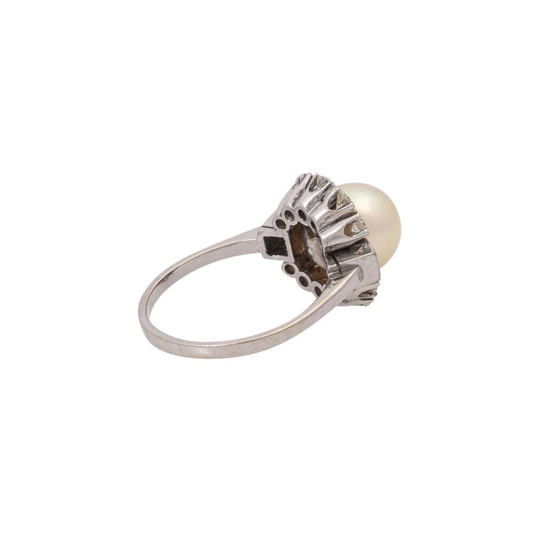 Ring Set with a Pearl in the Middle, Surrounded by Diamonds For Sale at ...