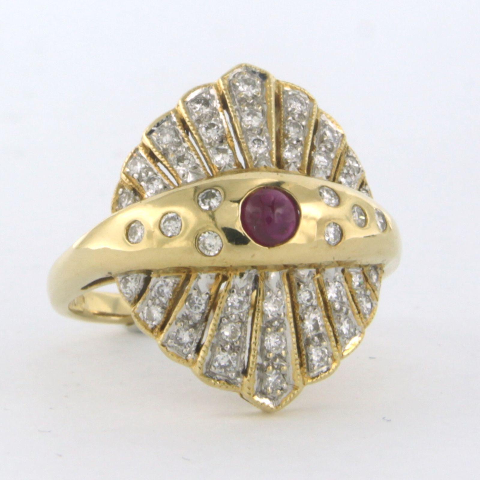Ring set with ruby and diamonds 18k yellow gold For Sale at 1stDibs