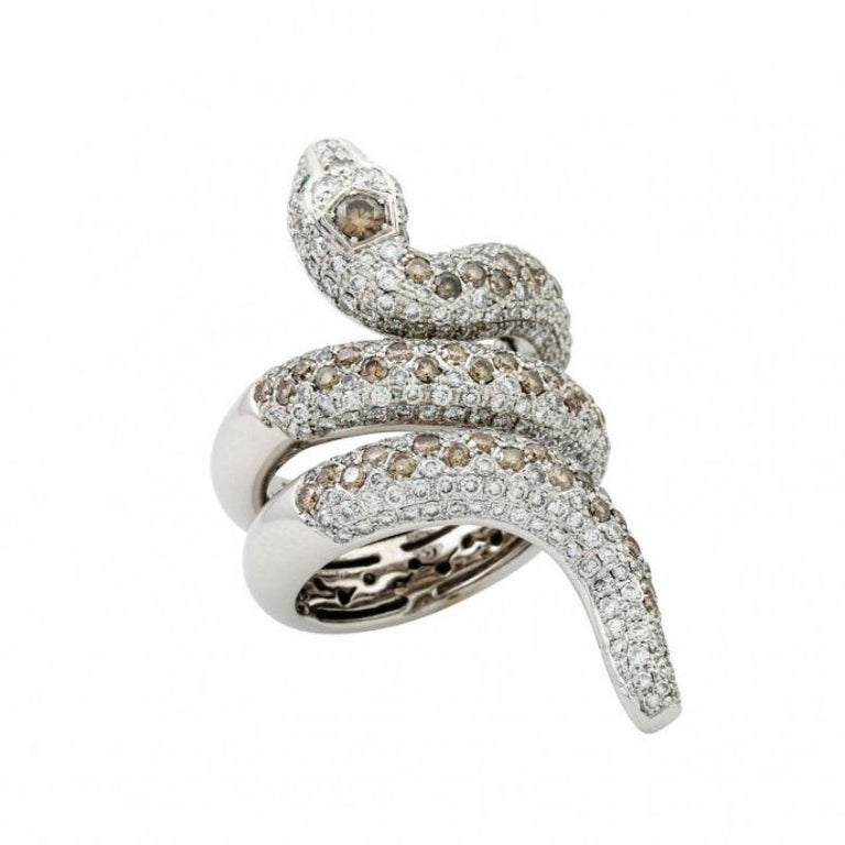 Ring 'Snake', with Diamonds and Emeralds For Sale at 1stDibs